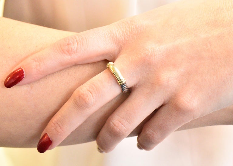 David Yurman 14 Karat Gold Sterling Silver Metro Cable Stack Band Ring ...