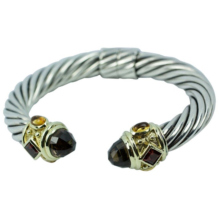 David Yurman 14 Karat Yellow Gold and .925 SS Cable Hinged Bangle at ...