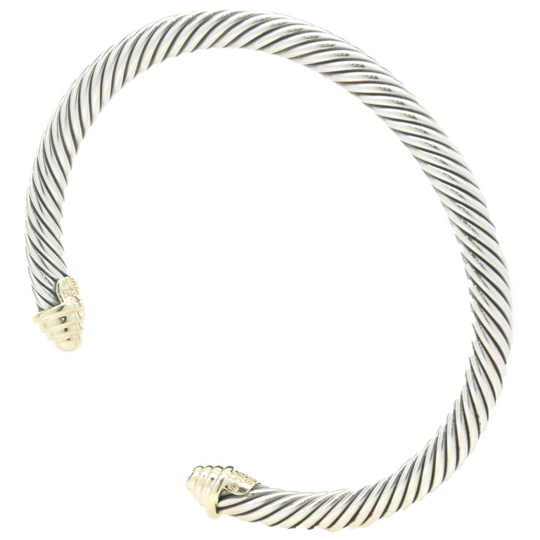 David Yurman 14 Karat Yellow Gold Cable Cuff Bracelet For Sale at 1stDibs