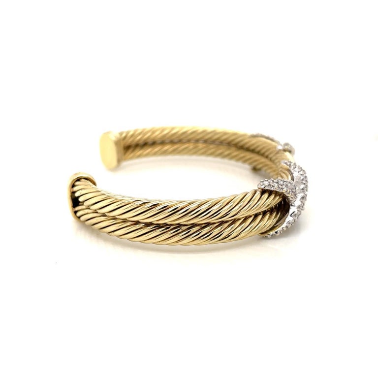 David Yurman 14k Yellow Gold Double X Pave Diamonds Crossover Cable ...