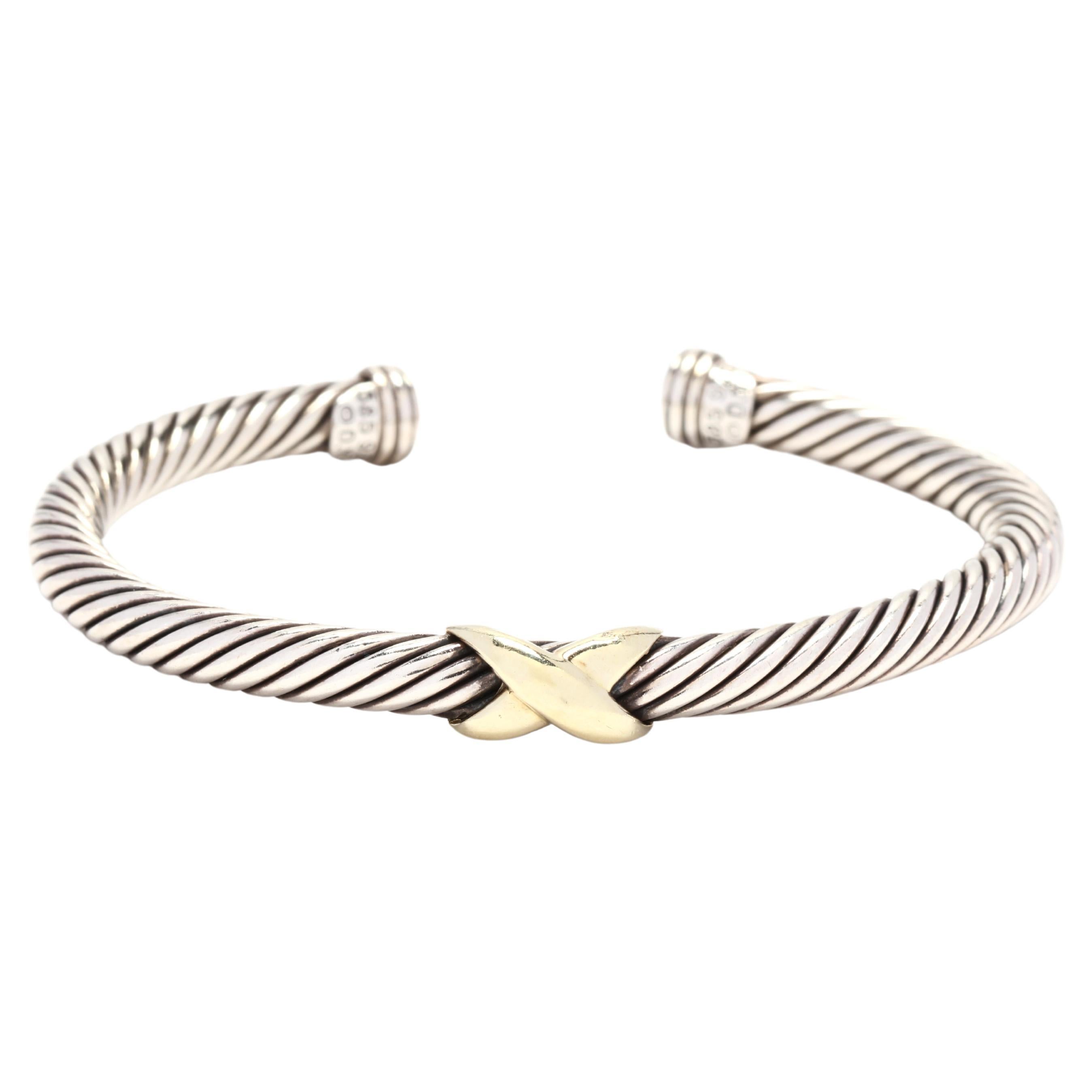 David Yurman 925 Silver 18 Karat Gold Prasiolite 3 Station Cable Cuff ...