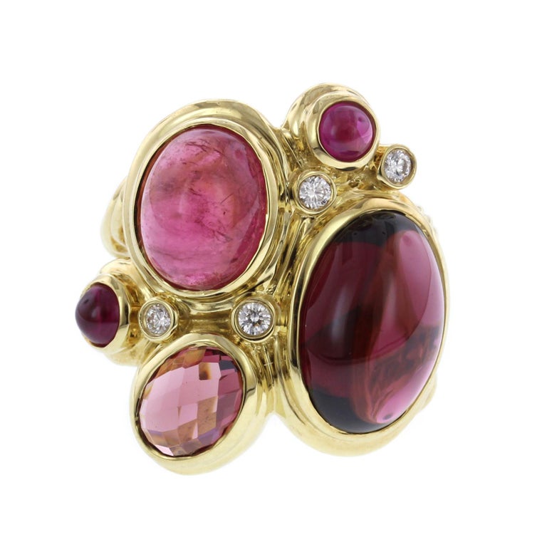 David Yurman 18 Karat Gold Pink Tourmaline, Garnet and Diamond Mosaic ...