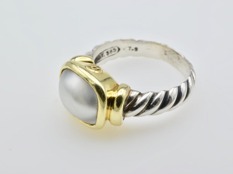 David Yurman 18 Karat Gold, Silver and Pearl Ring at 1stDibs
