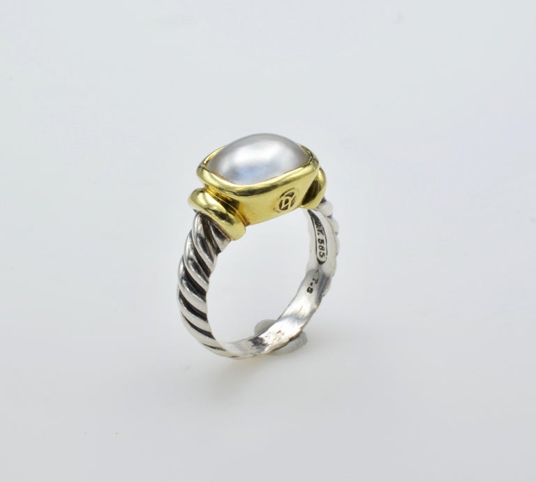 David Yurman 18 Karat Gold, Silver and Pearl Ring at 1stDibs