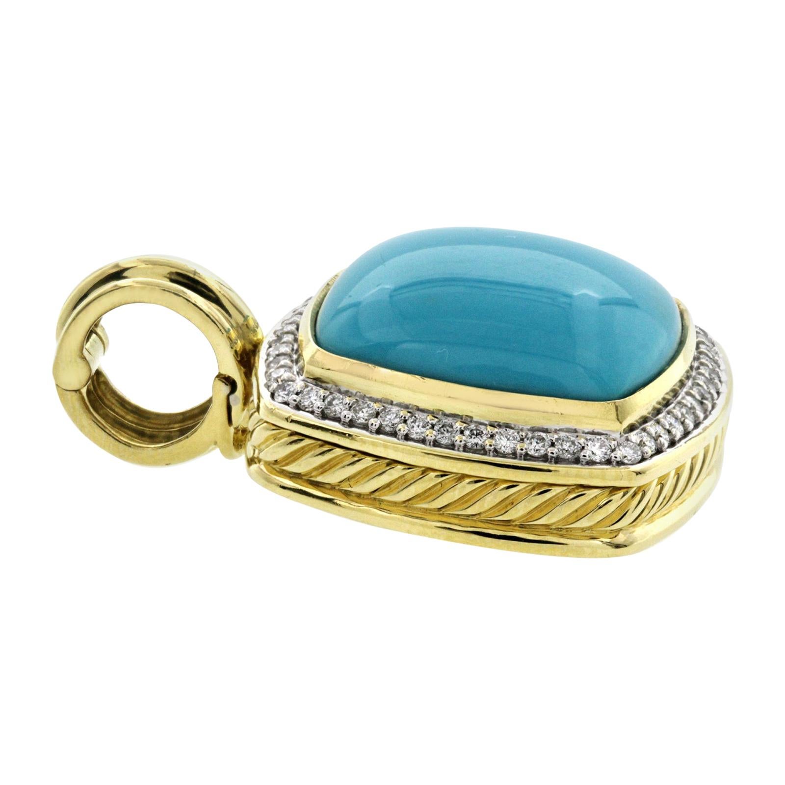 David Yurman 18 Karat Yellow Gold Diamond Turquoise Enhancer Pendant ...