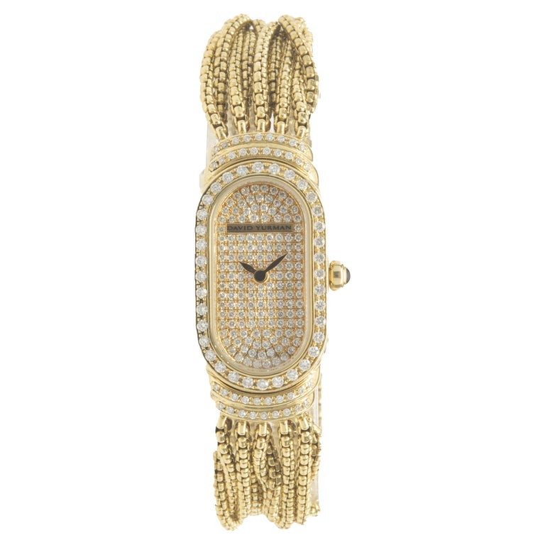 David Yurman 18 Karat Yellow Gold Multi Row Chain Pave Diamond Watch ...
