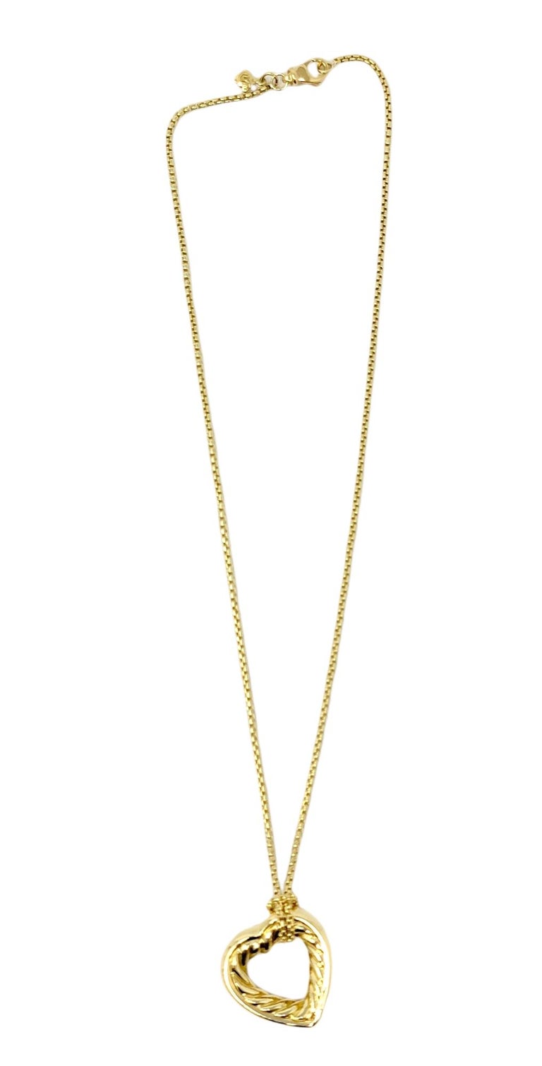 David Yurman 18 Karat Yellow Gold Open Heart Cable Pendant Necklace Box ...