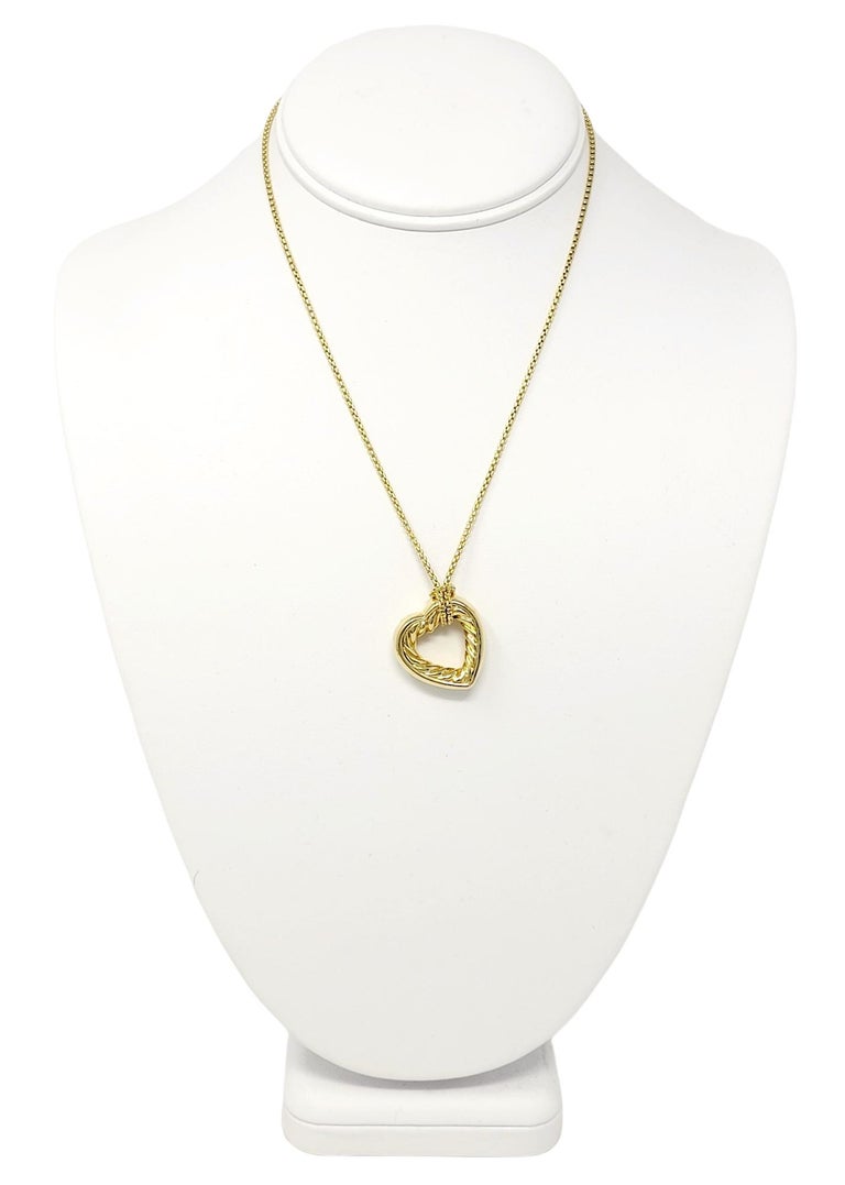 David Yurman 18 Karat Yellow Gold Open Heart Cable Pendant Necklace Box ...