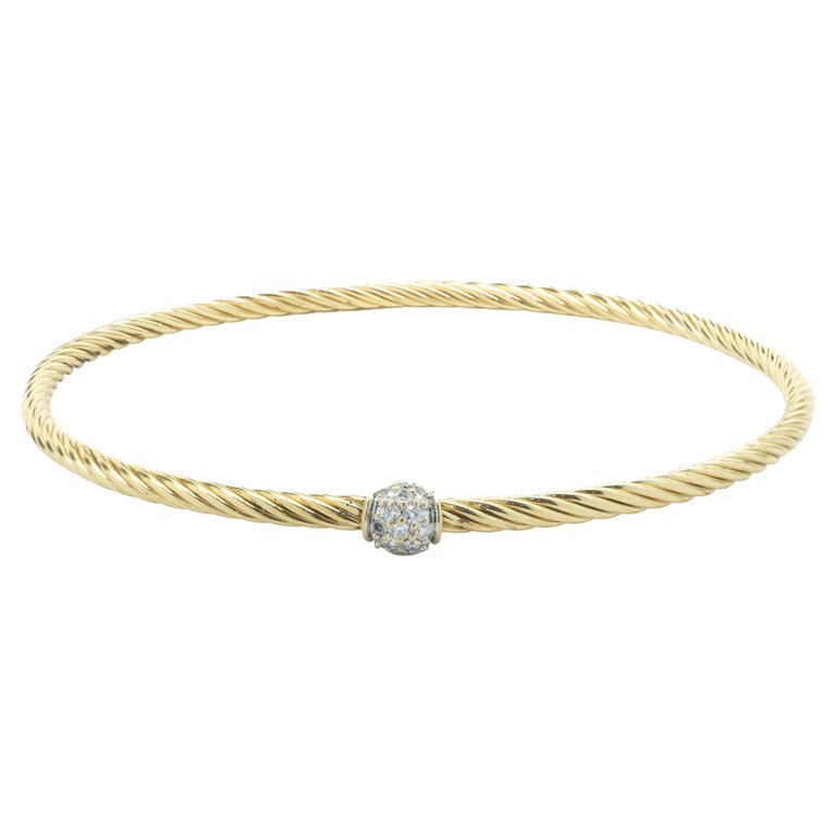David Yurman 18 Karat Yellow Gold Pave Diamond Solitaire Cable Bangle ...