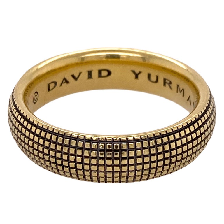 David Yurman 18 Karat Yellow Gold Textured Men's Band Ring at 1stDibs