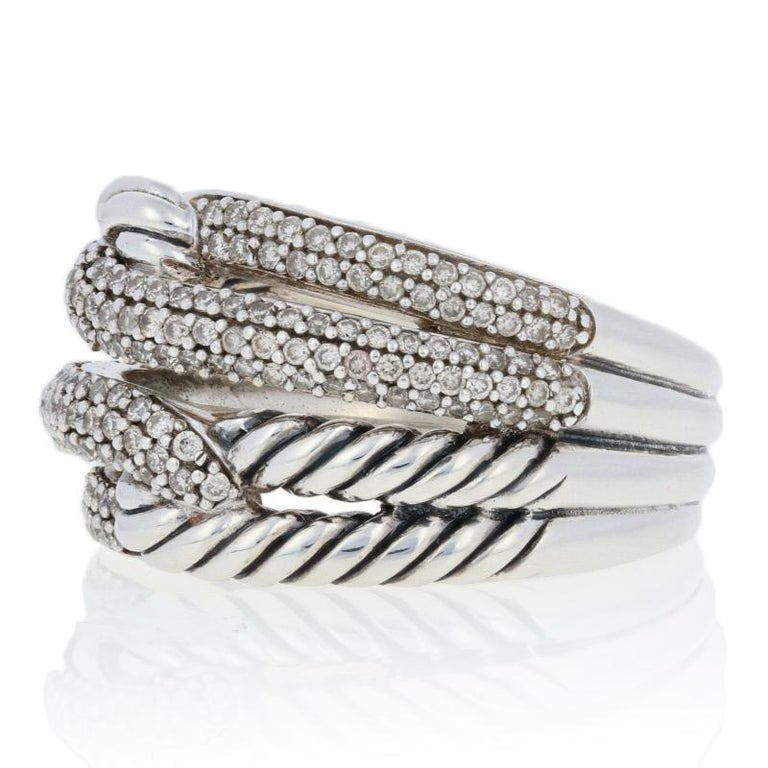 David Yurman .18ctw Diamond Labyrinth Double Loop Ring, Sterling Silver ...
