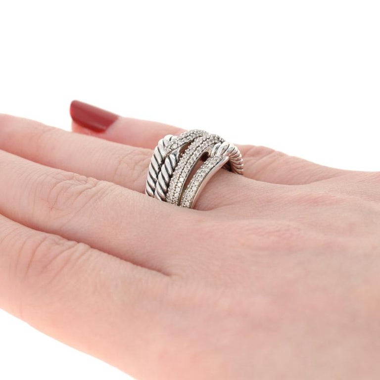 David Yurman .18ctw Diamond Labyrinth Double Loop Ring, Sterling Silver ...