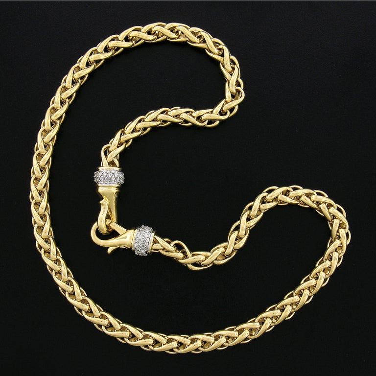 David Yurman 18K Gold Wheat Link Chain Necklace w/ 1ct Pave Diamond at ...