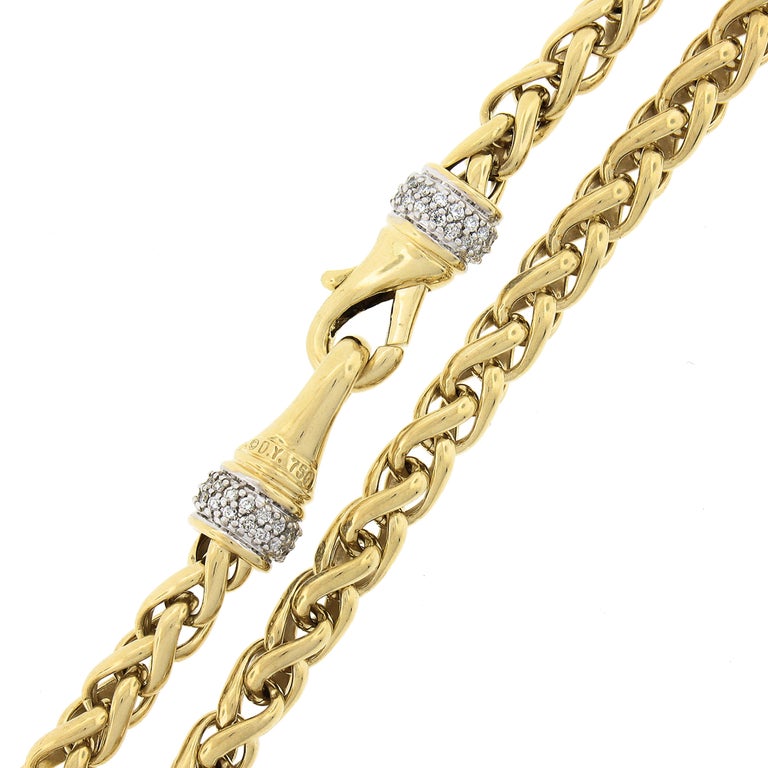 David Yurman 18K Gold Wheat Link Chain Necklace w/ 1ct Pave Diamond at ...