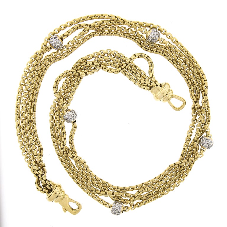 David Yurman 18k Gold Pave Diamond Ball Station 4 Strand Box Chain ...