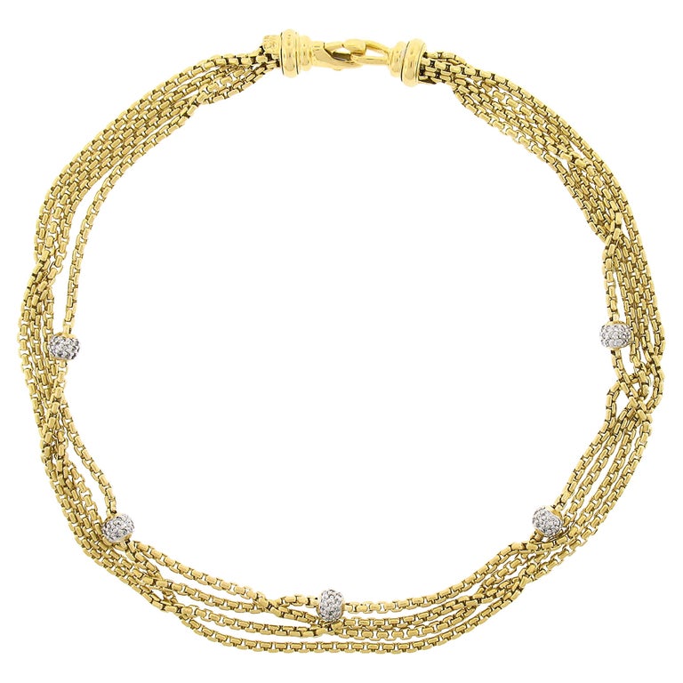David Yurman 18k Gold Pave Diamond Ball Station 4 Strand Box Chain ...