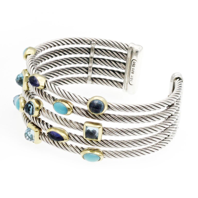 David Yurman 18 Karat Gold 925 Silver 5-Row Confetti Gemstone Cuff ...