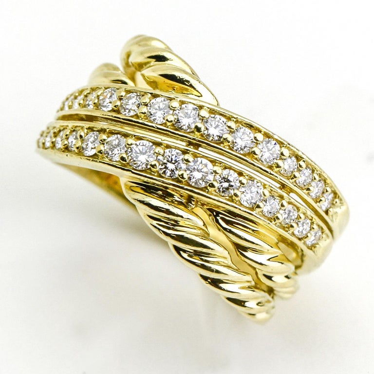 David Yurman 18 Karat Gold Diamond Crossover Band Ring For Sale at 1stDibs