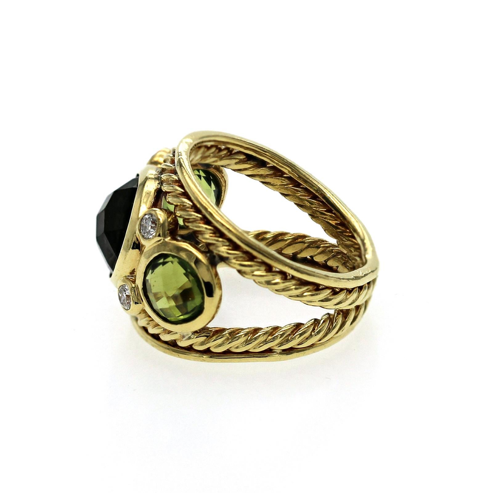David Yurman 18K Gold Diamond Green Peridot Renaissance Cable Ring Size ...