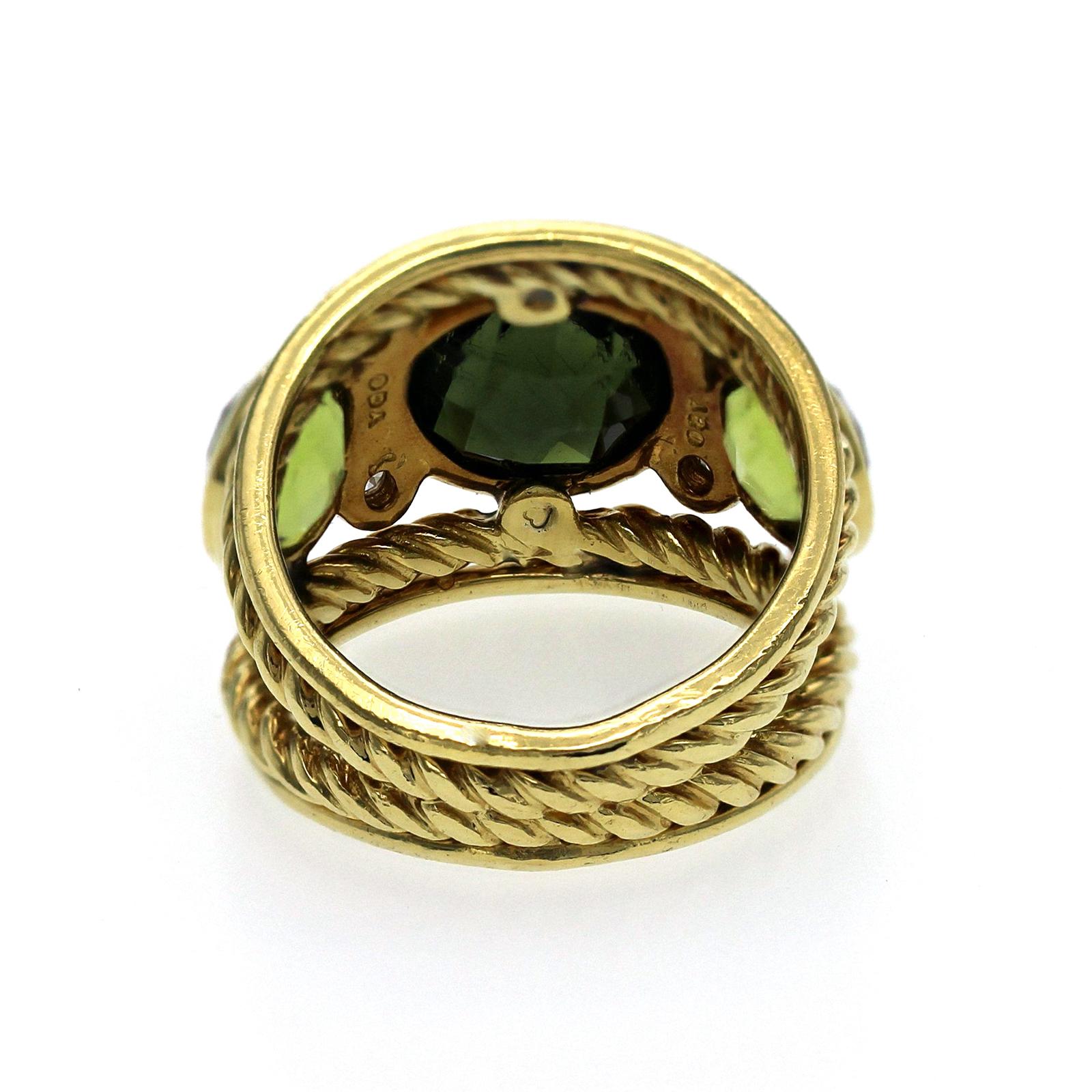David Yurman 18K Gold Diamond Green Peridot Renaissance Cable Ring Size ...