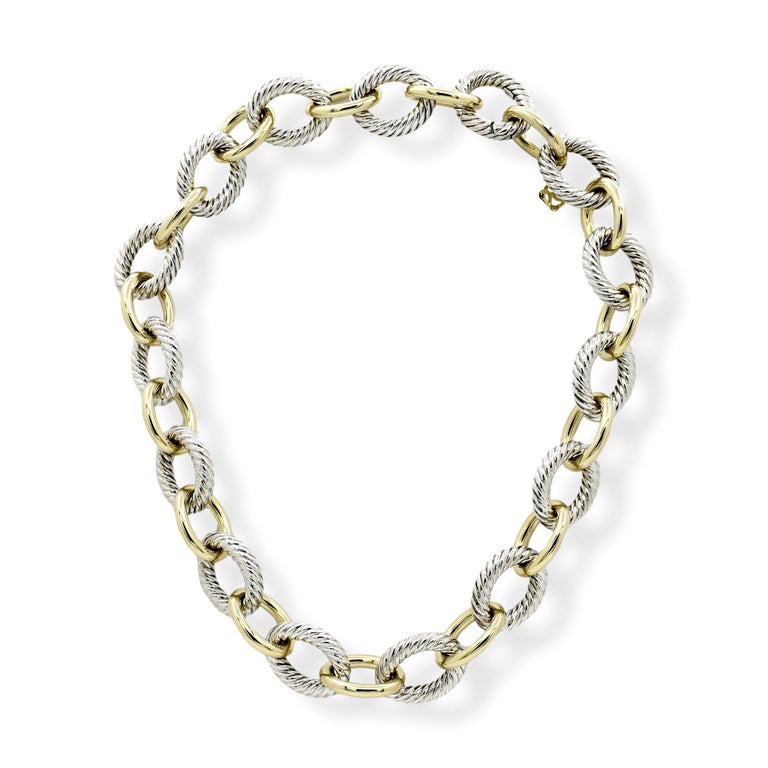 David Yurman 18k Gold Sterling Silver Large Oval Chain Link Necklace ...