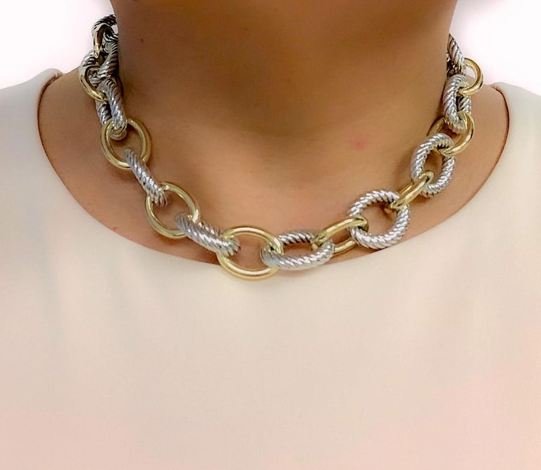 David Yurman 18k Gold Sterling Silver Large Oval Chain Link Necklace ...