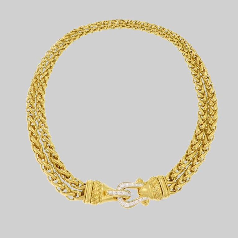 David Yurman 18k Yellow Gold 0.77 Ct Pave Diamond Buckle Double Strand ...