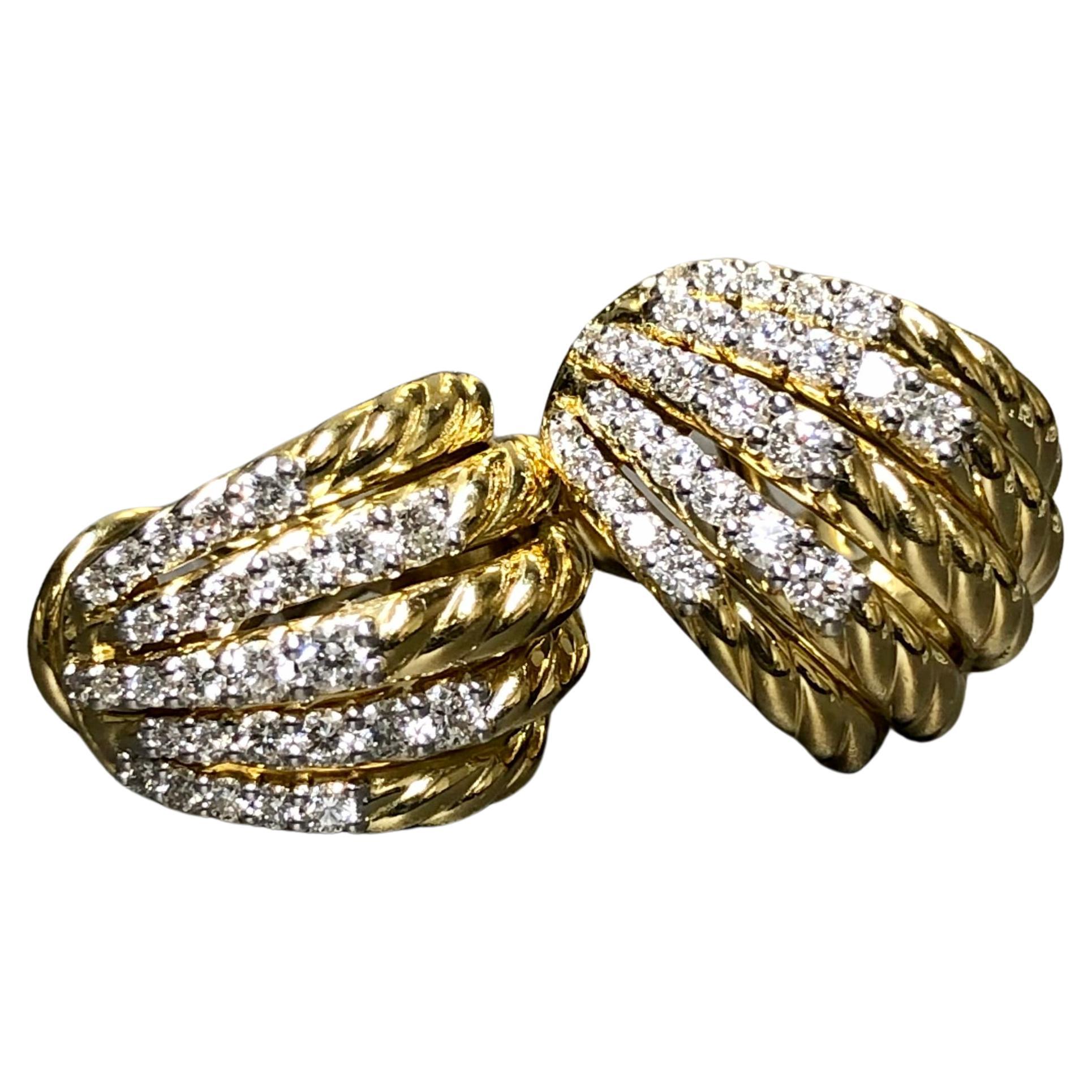 David Yurman 18K Yellow Gold Mobile Circle Cable Drop Diamond Earrings For Sale at 1stDibs