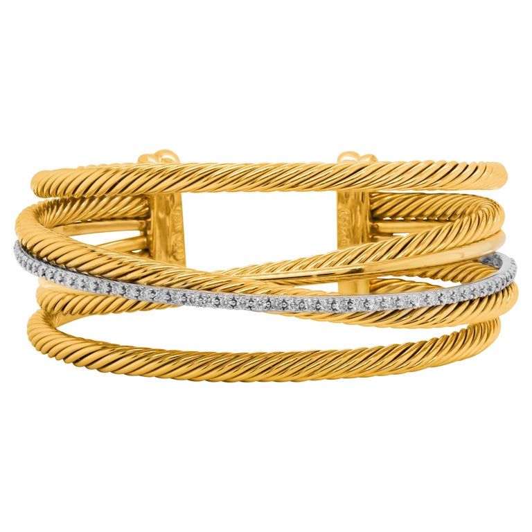 David Yurman 18K Yellow Gold Four Row Crossover Diamond Cuff Bangle ...