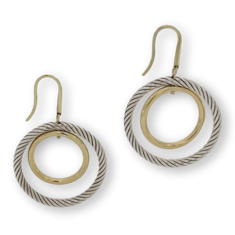 David Yurman 18K Yellow Gold Sterling Silver Mobile Circle Cable Wire Earrings at 1stDibs