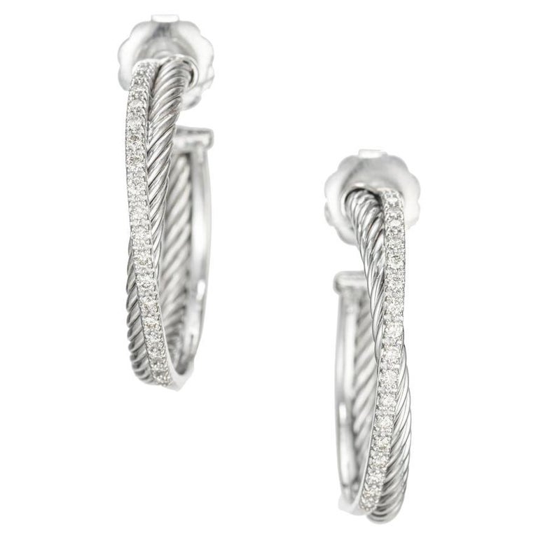 David Yurman .31 Carat Diamond White Gold Sterling SIlver Hoop Earrings ...