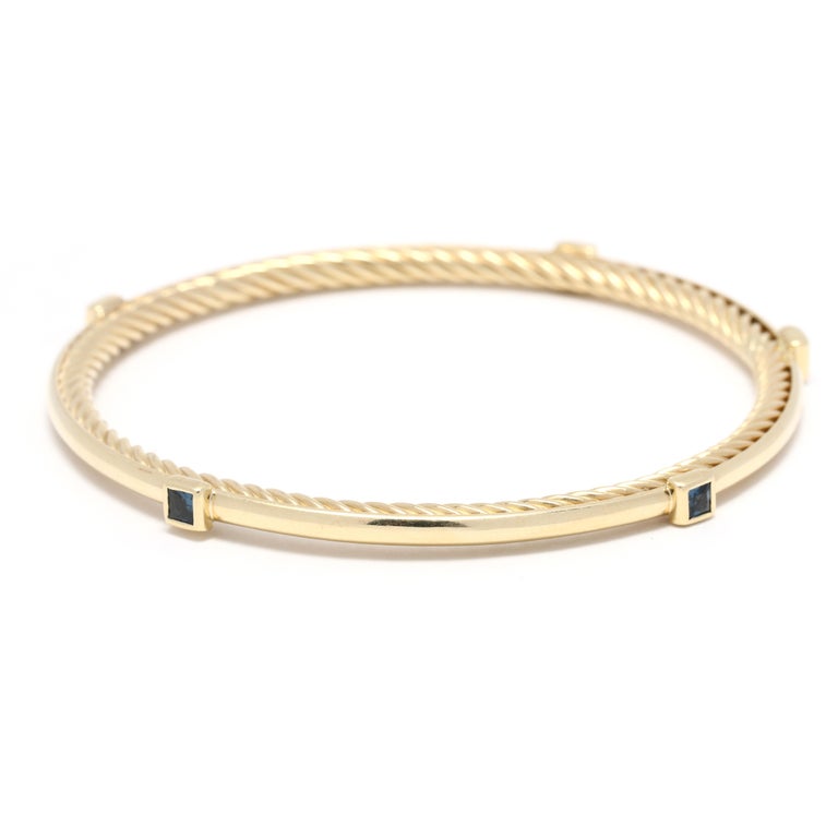 David Yurman .60ctw Sapphire Cable Bangle Bracelet, 18k Yellow Gold For ...