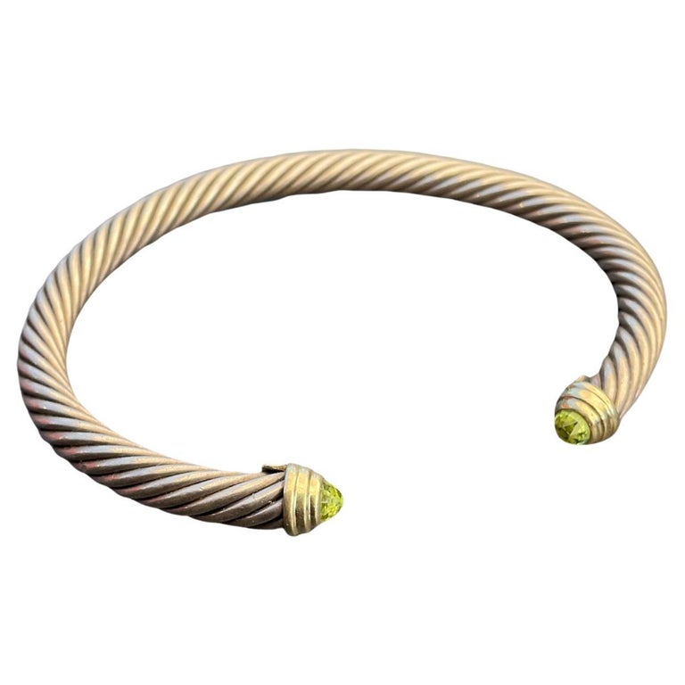 David Yurman 6mm Sterling Silver Rope Cuff Bracelet With Peridot at 1stDibs
