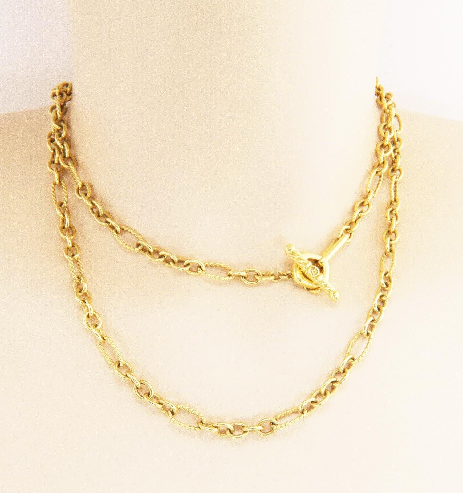 David Yurman 750 Figaro Cable Chain Toggle Necklace 53 Grams 18k Yellow ...