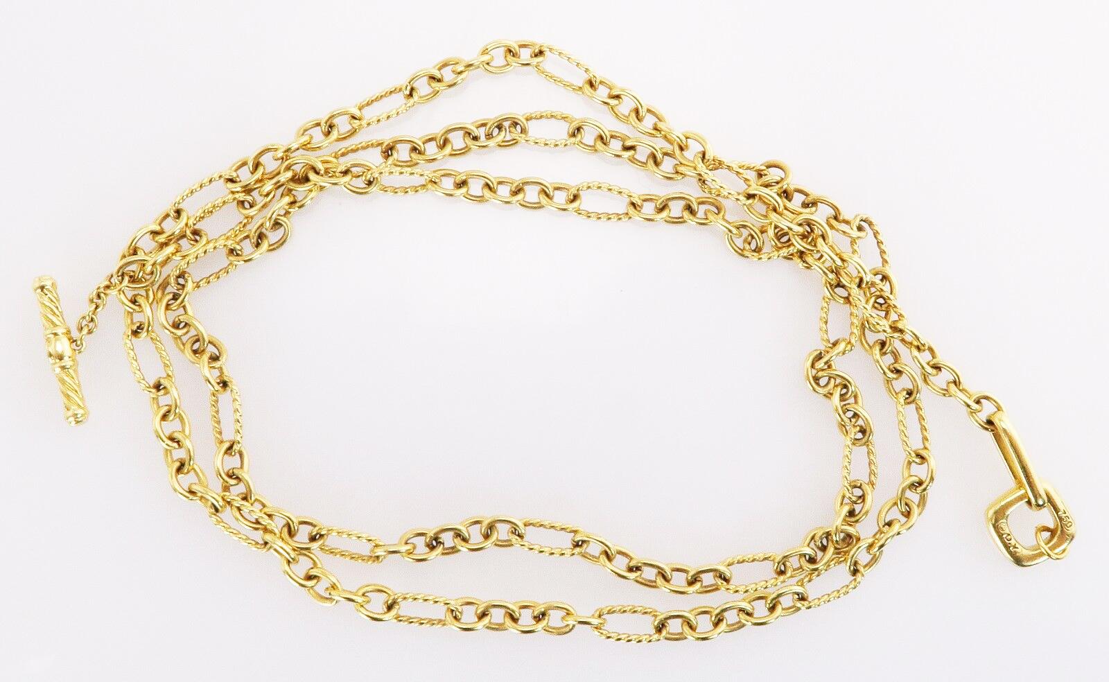 David Yurman 750 Figaro Cable Chain Toggle Necklace 53 Grams 18k Yellow ...