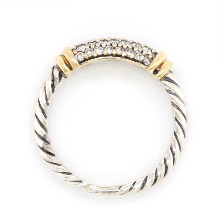 David Yurman 925 Silver 18K Gold Diamond Cable Candy Metro Band Ring at ...