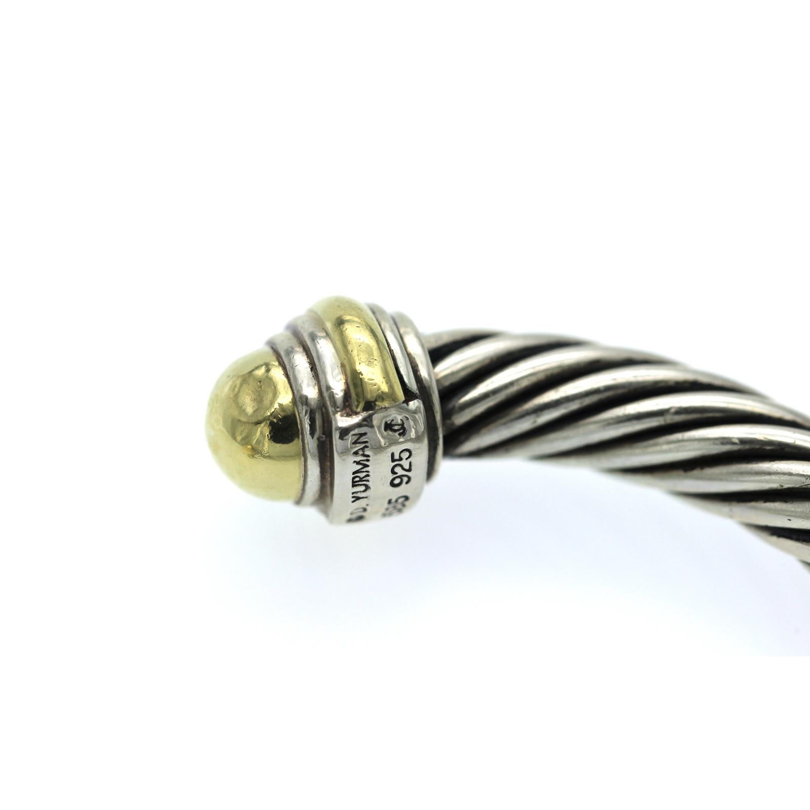 David Yurman 925 Sterling Silver and 14k Gold 7mm Cable Cuff Bracelet ...