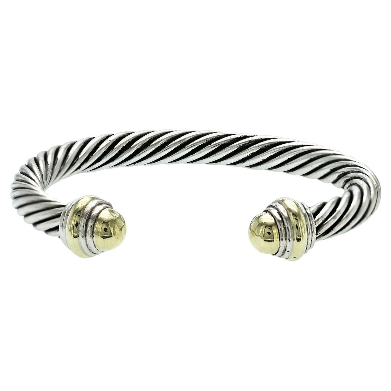 David Yurman 14 Karat Yellow Gold and Sterling Silver Cable Cuff ...