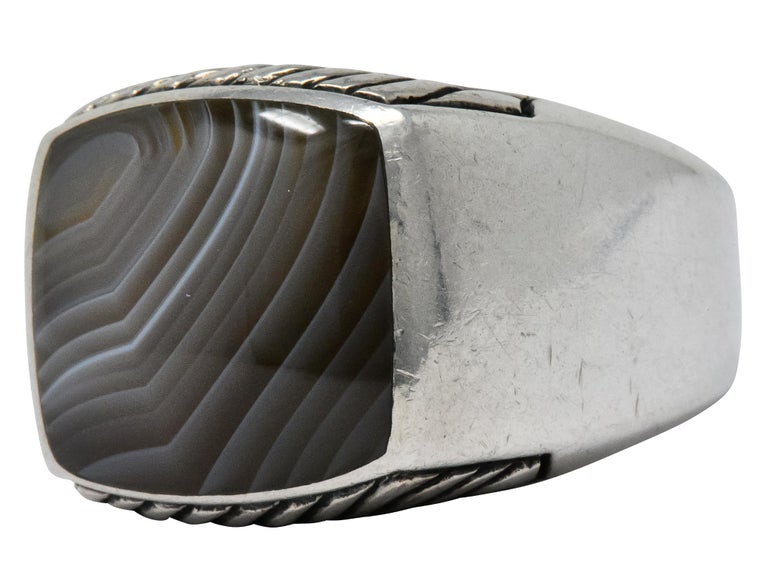 David Yurman Agate Sterling Silver Men's Exotic Stone Ring at 1stDibs