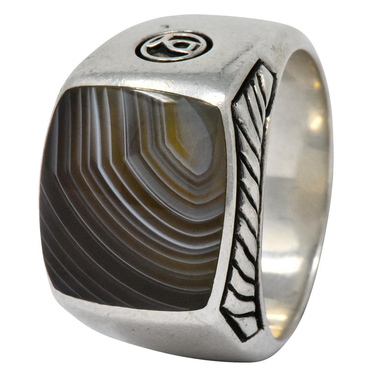 David Yurman Agate Sterling Silver Men's Exotic Stone Ring at 1stDibs