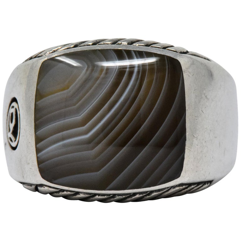 David Yurman Agate Sterling Silver Men's Exotic Stone Ring at 1stDibs