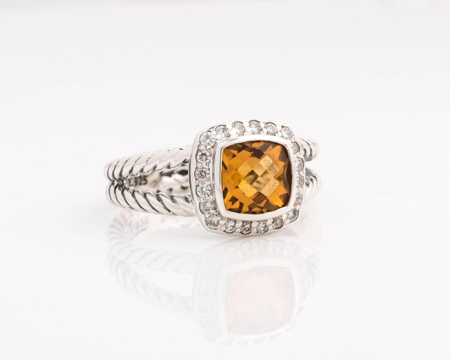 David Yurman Albion Citrine Ring with Diamond Halo in Sterling Silver ...