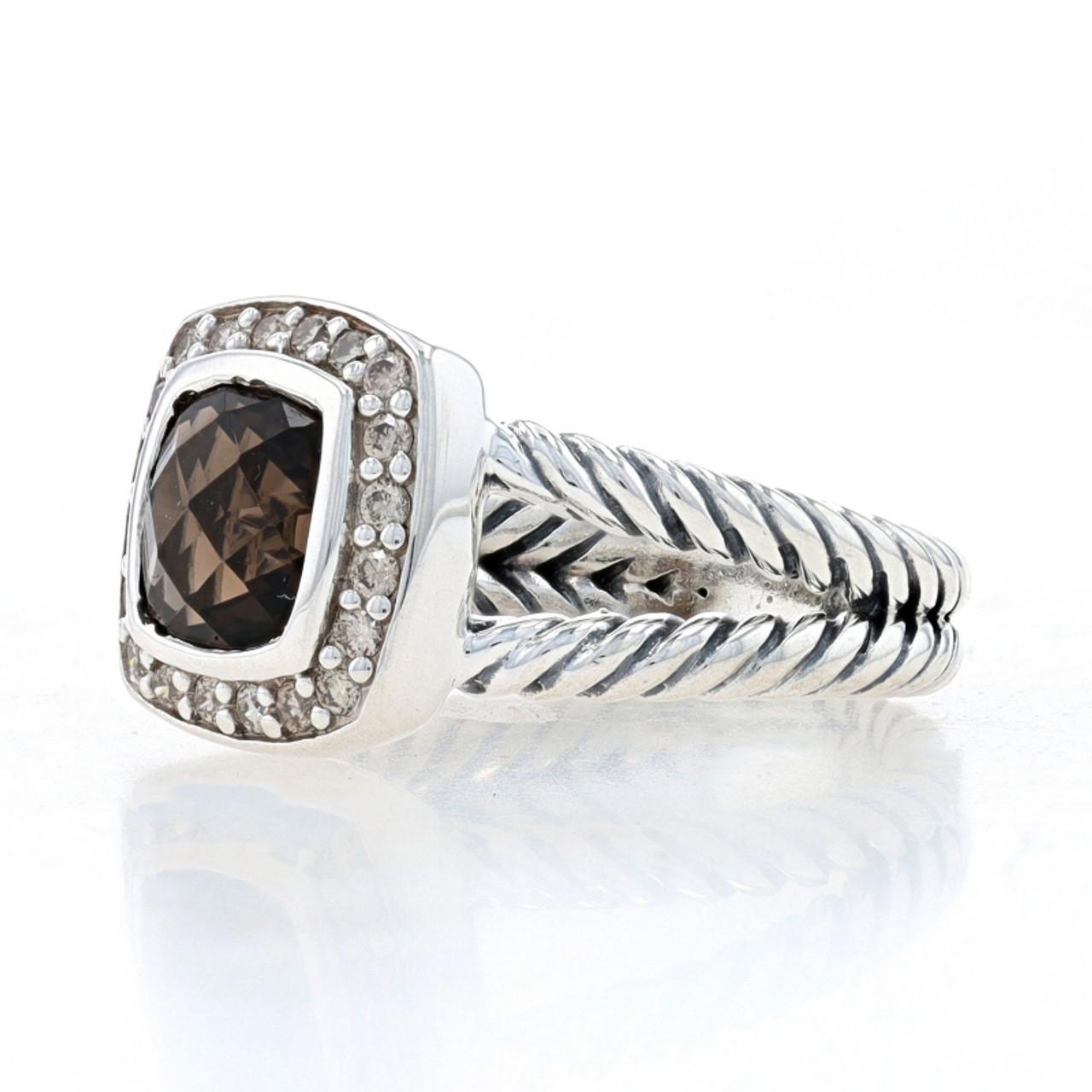 David Yurman Albion Smoky Quartz and Diamond Halo Ring Sterling 925 ...