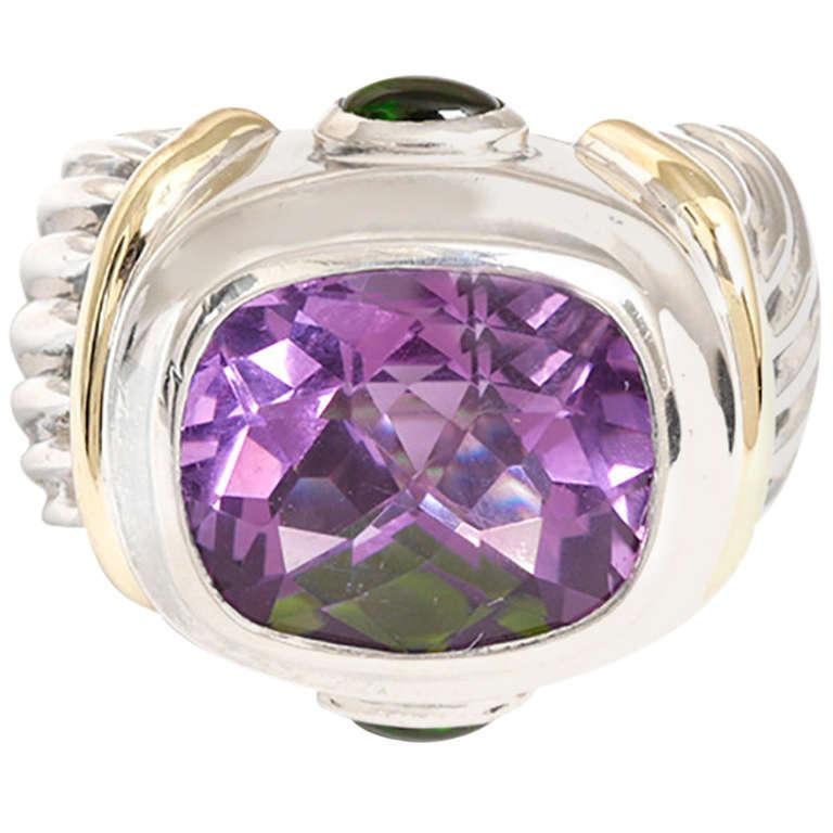 David Yurman Amethyst and Green Tourmaline Ring For Sale at 1stDibs
