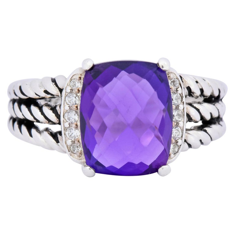 David Yurman Amethyst Diamond Sterling Silver Wheaton Ring at 1stDibs