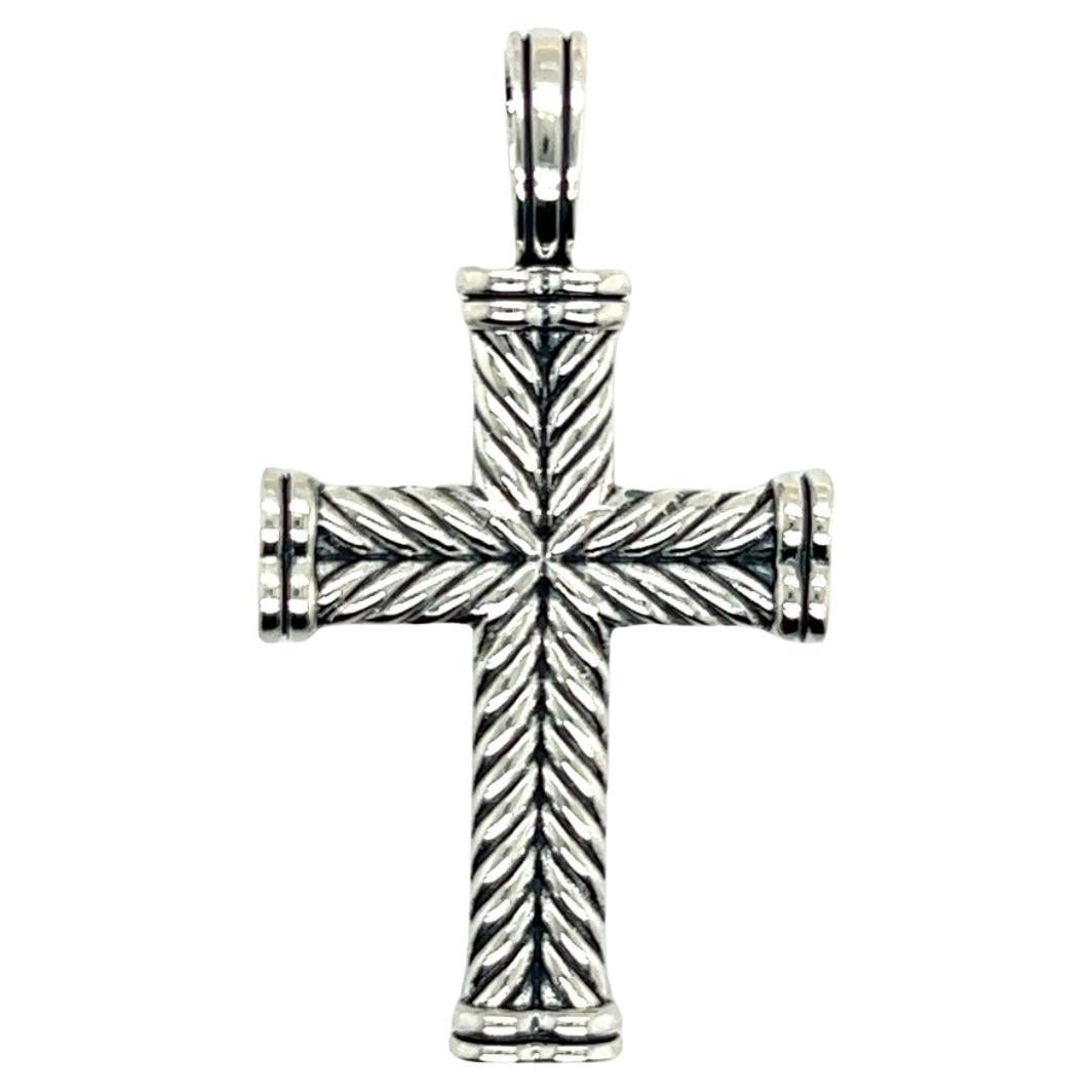David Yurman Authentic Estate Chevron Silver Cross Pendant For Sale at ...
