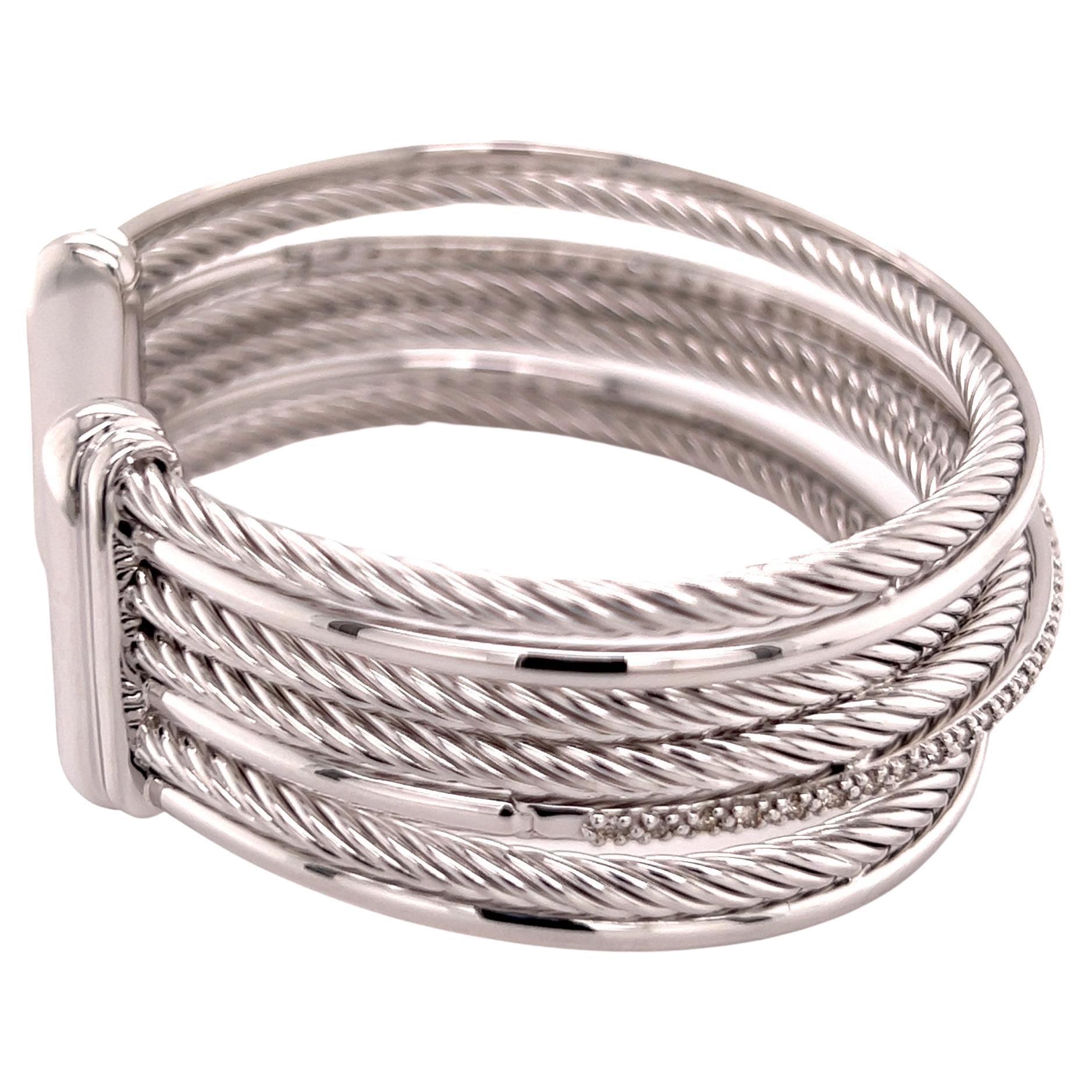 David Yurman Crossover Collection Diamond Cuff 18 Karat White Gold For ...