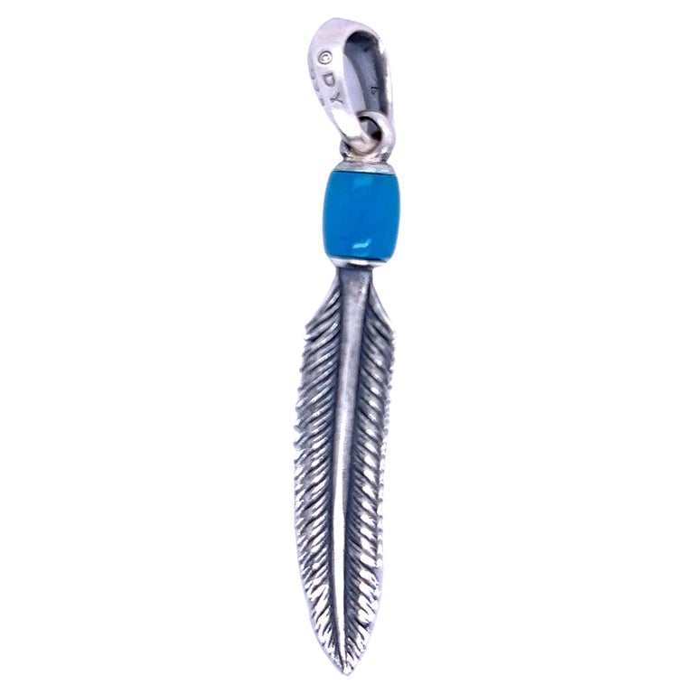 David Yurman Authentic Estate Turquoise Southwest Feather Amulet Silver For Sale at 1stDibs