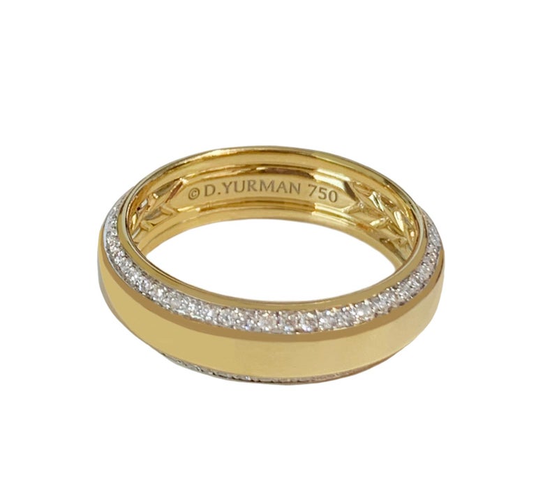 David Yurman Beveled Band Ring in 18k Yellow Gold with Pave Diamonds ...