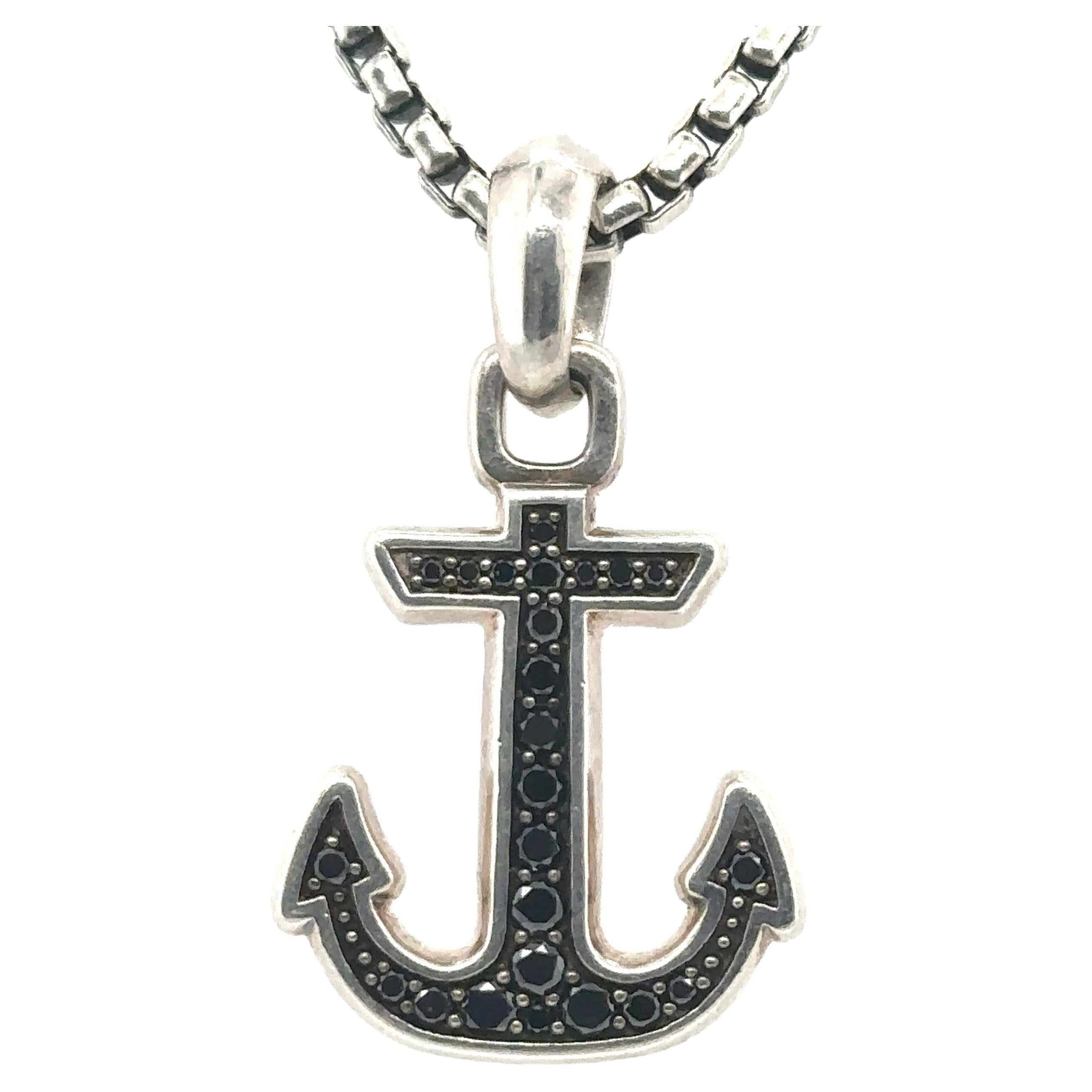 David Yurman Black Diamond and 925 Silver Anchor Pendant and Chain For ...